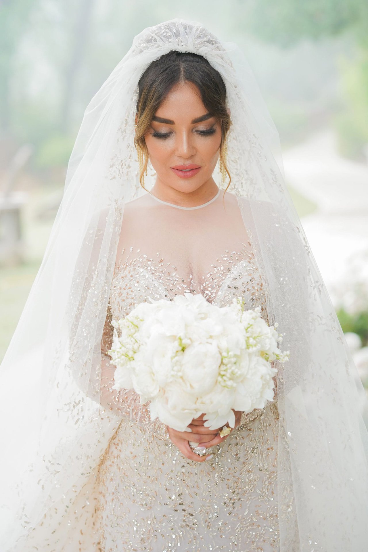 Bride in White & Gold Sparkling Wedding Dress