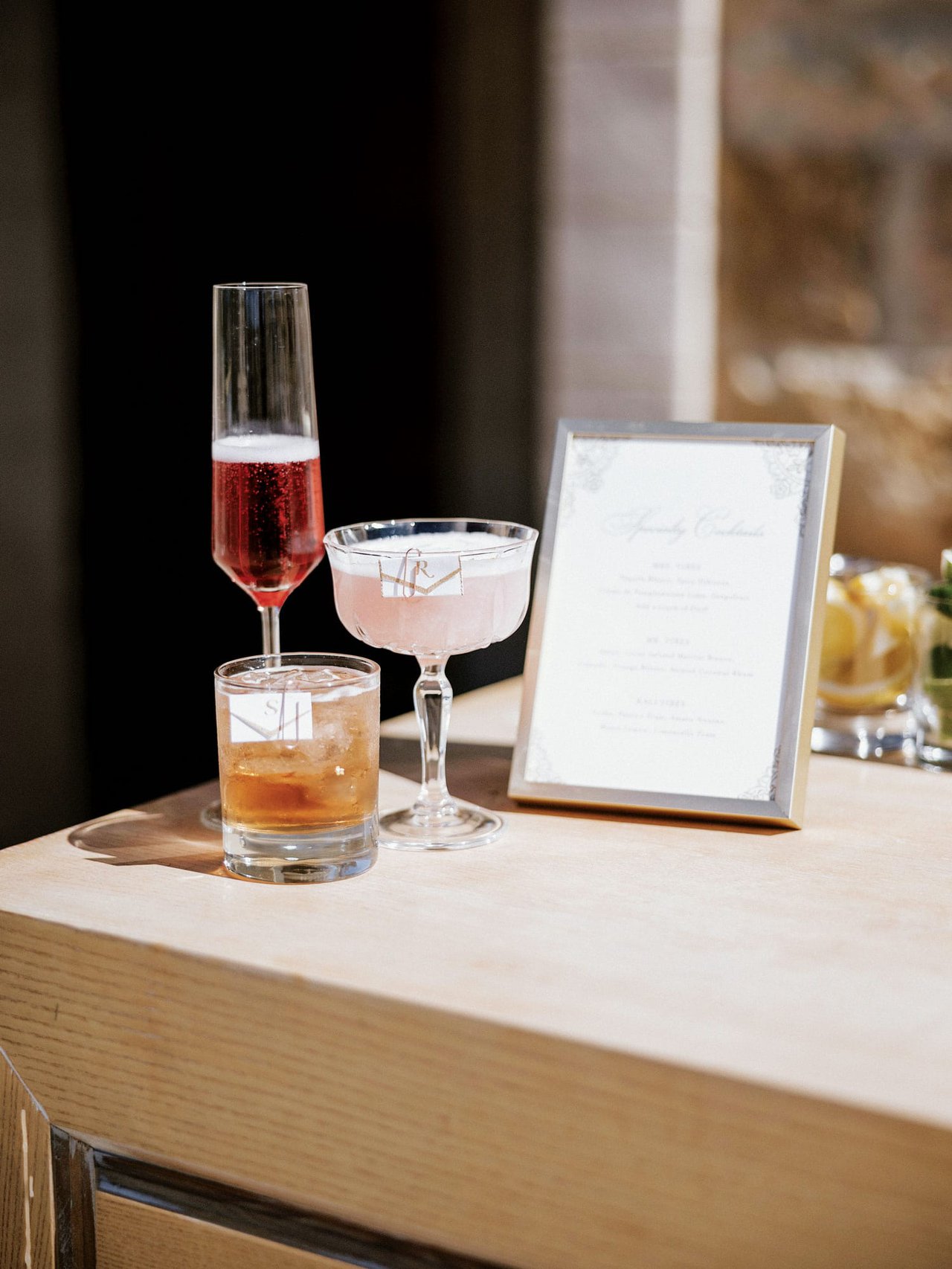 Specialty Cocktails at Outdoor Wedding Bar