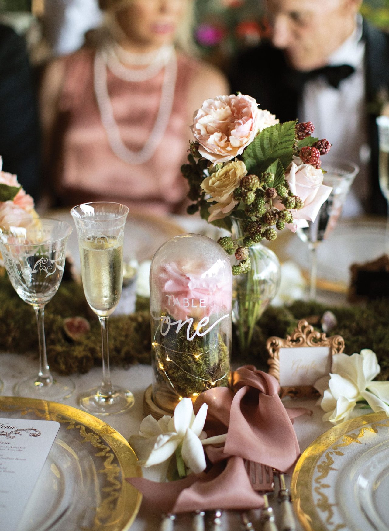 Table Number Featuring Rose Under Glass Dome