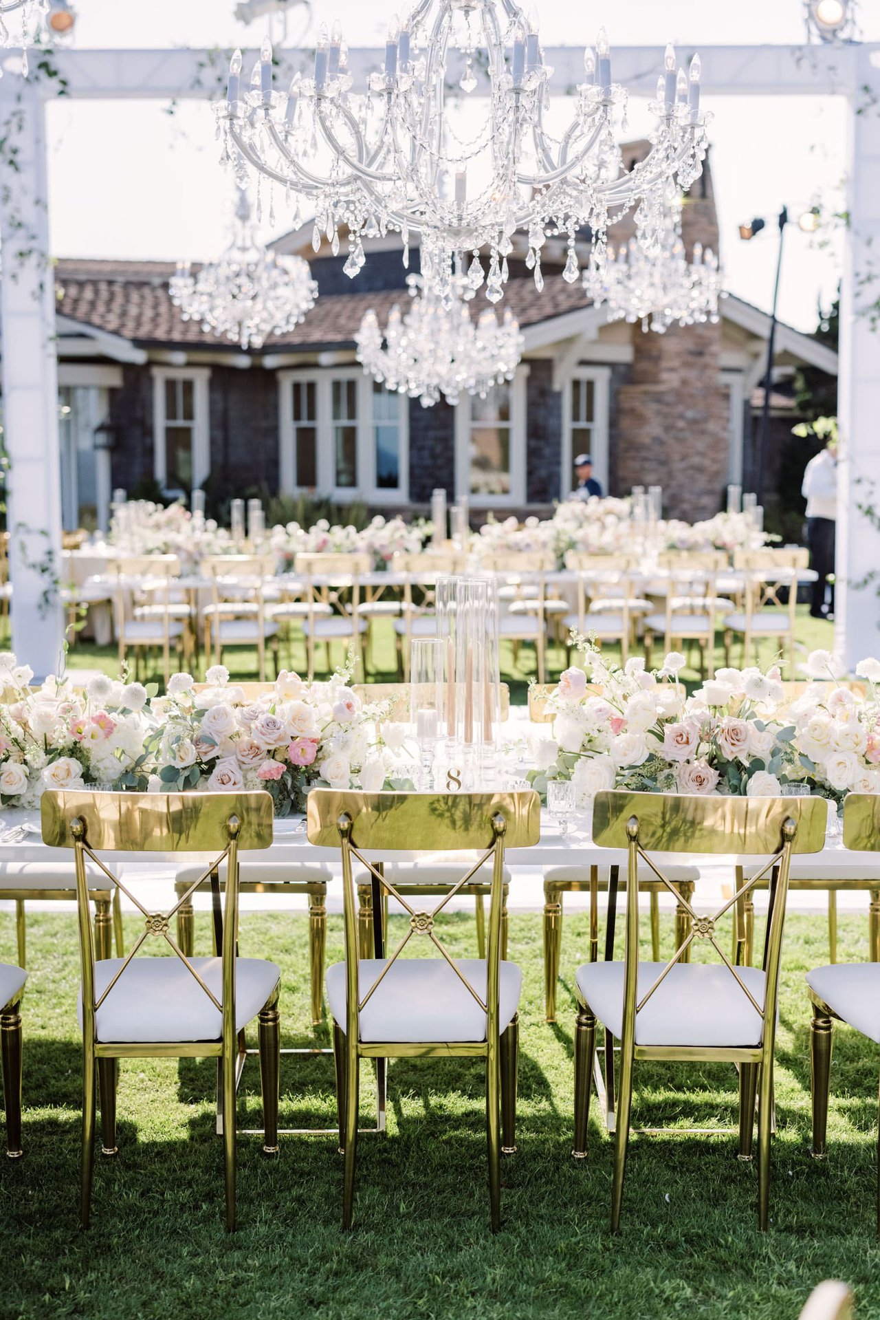 Gold Mirror Chairs at Long Head Table