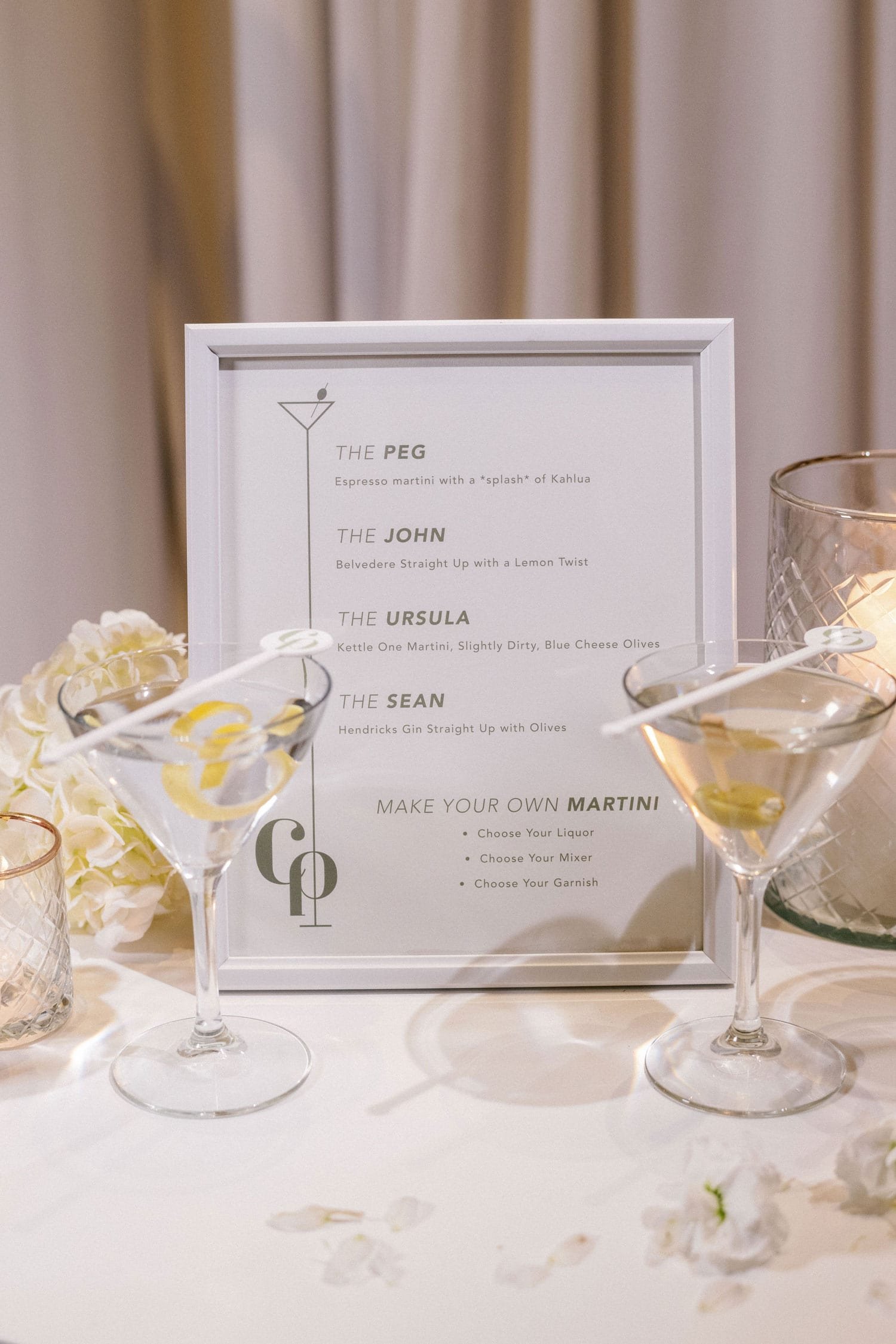 Martini Bar Menu In Honor of Family Members