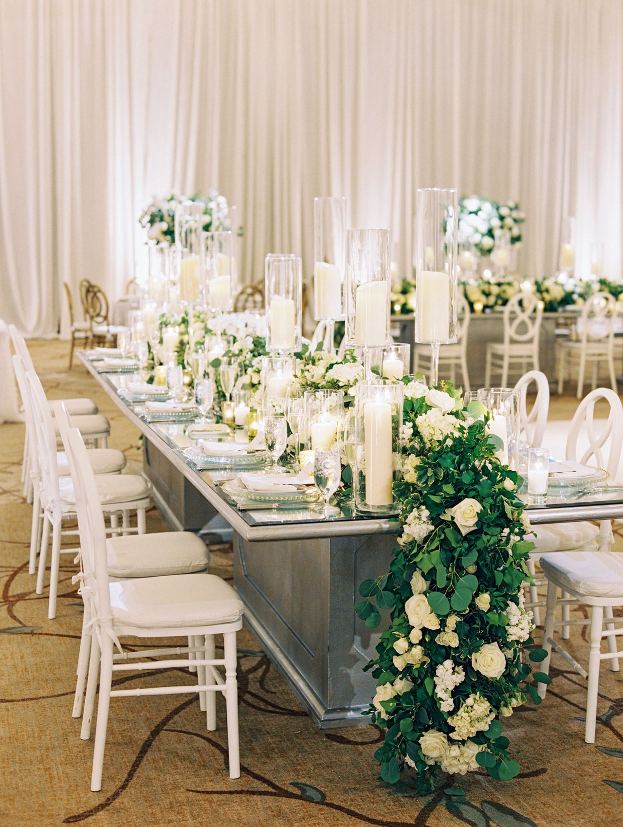 Long Wedding Table with Flower Runner