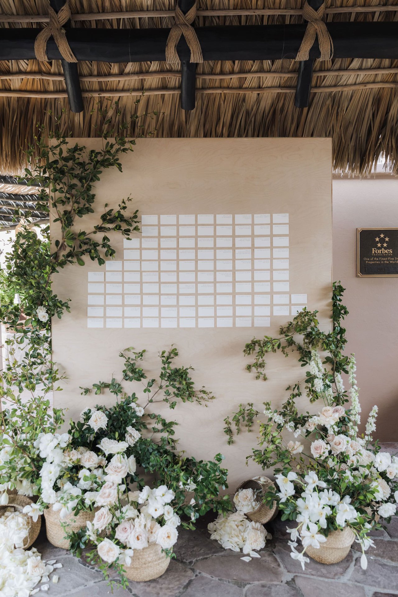 Escort Card Wall Display with Neutral Florals