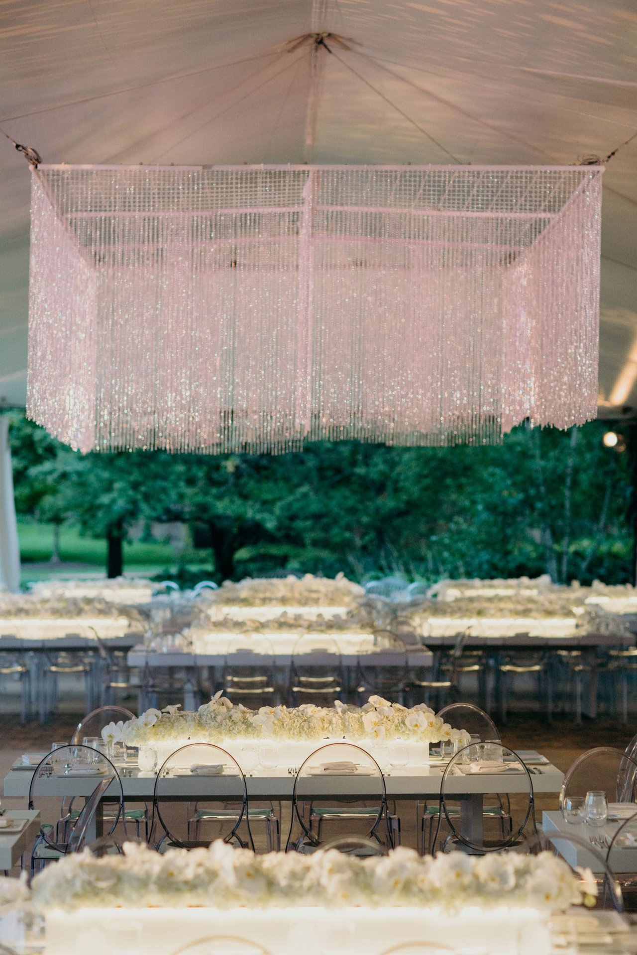 Crystal Ceiling Installation at Wedding Reception