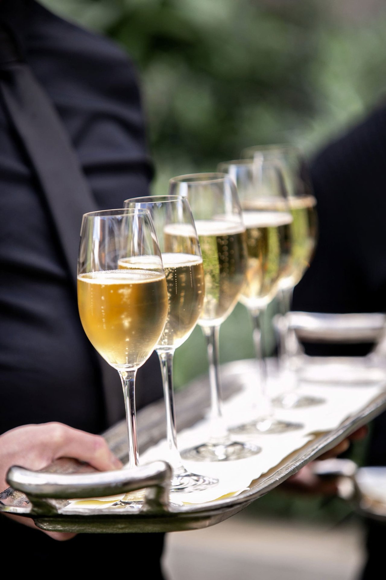 Champagne Flutes on Silver Tray