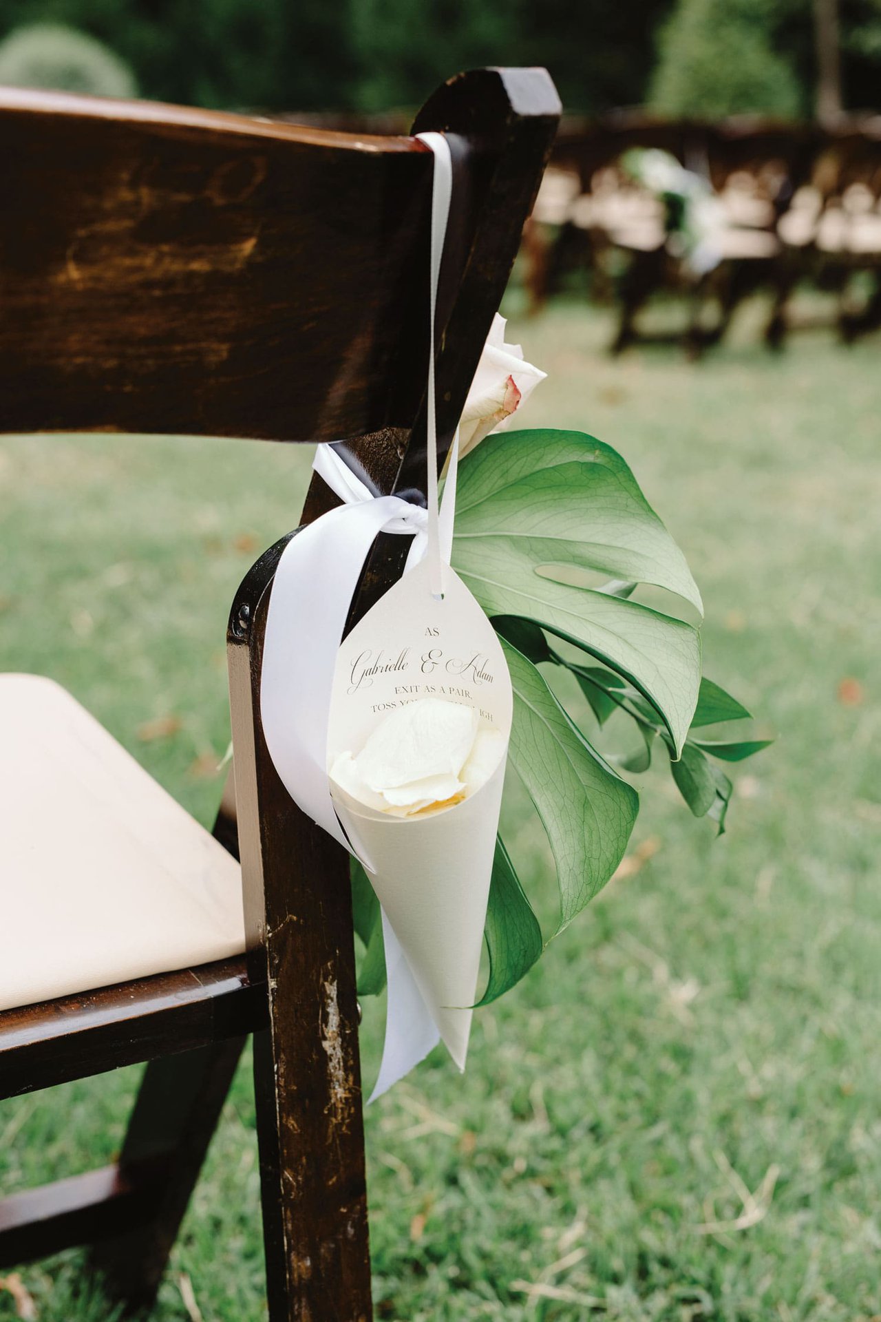 Flower Petal Cones on Ceremony Chairs