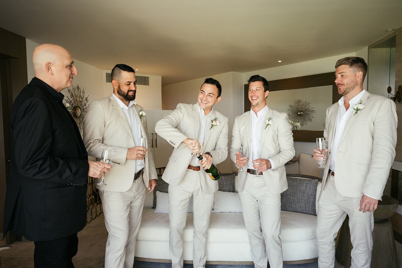 Groomsmen & Father of Groom with Champagne