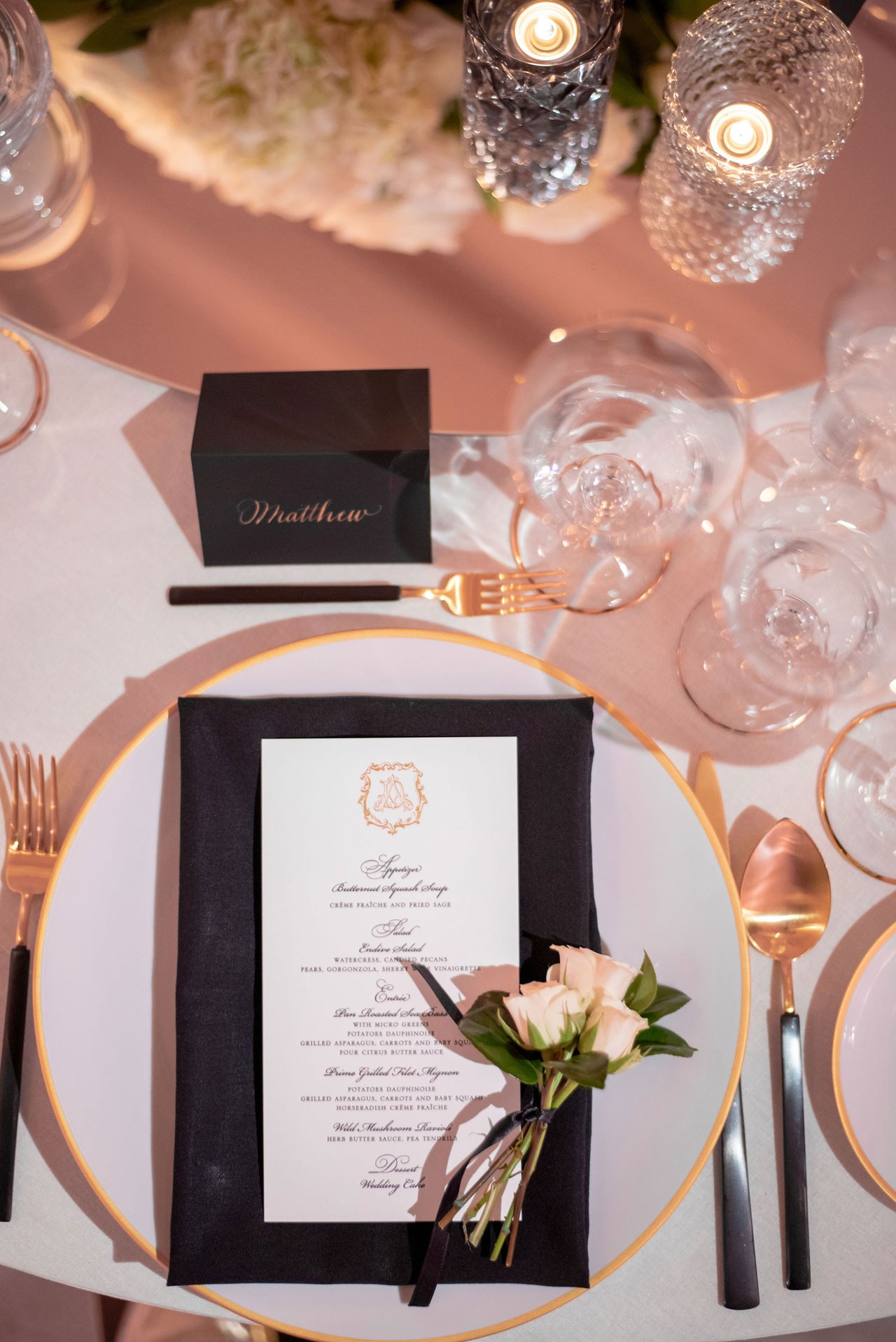 Black, White + Gold Place Setting