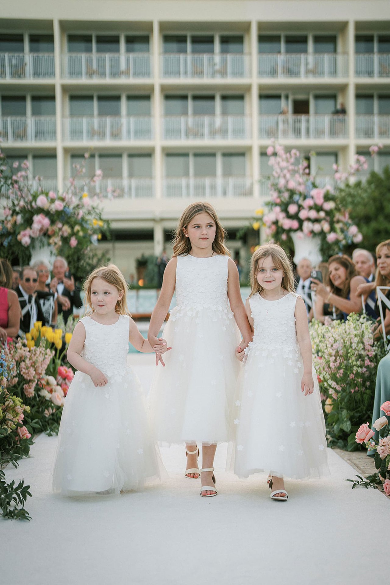 Three Flower Girls in Matching Dresses