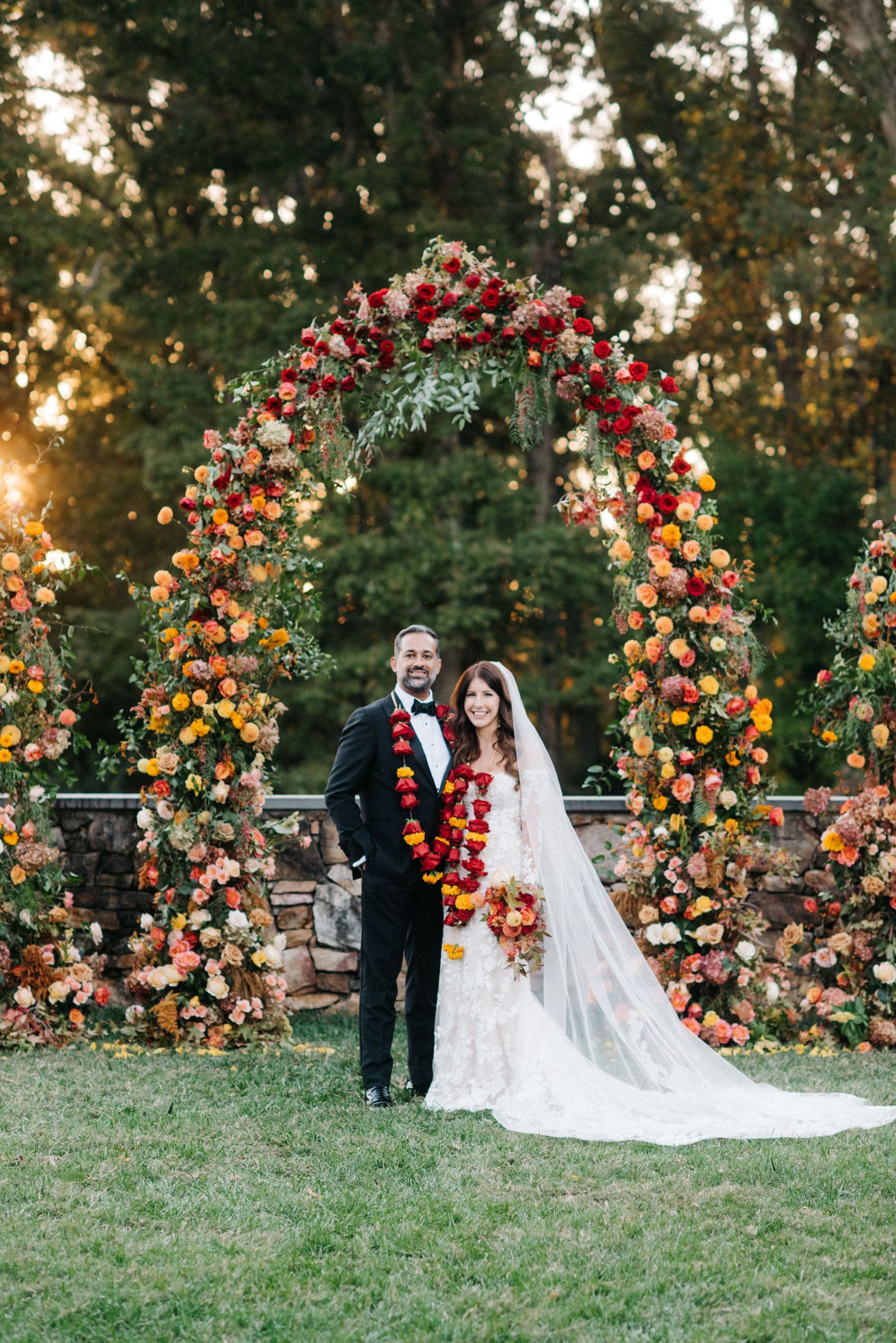 Bride & Groom at Outdoor Fall Wedding Ceremony
