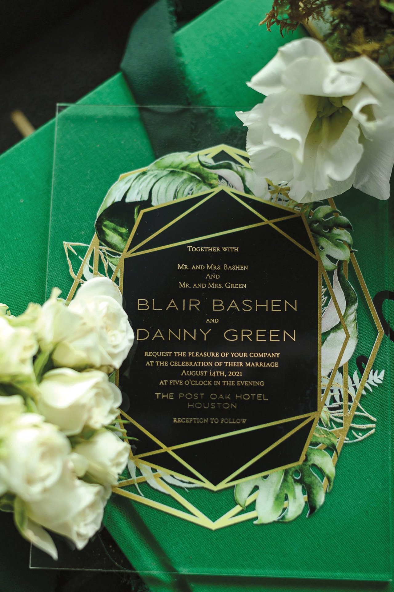 Green & Gold Wedding Invitation