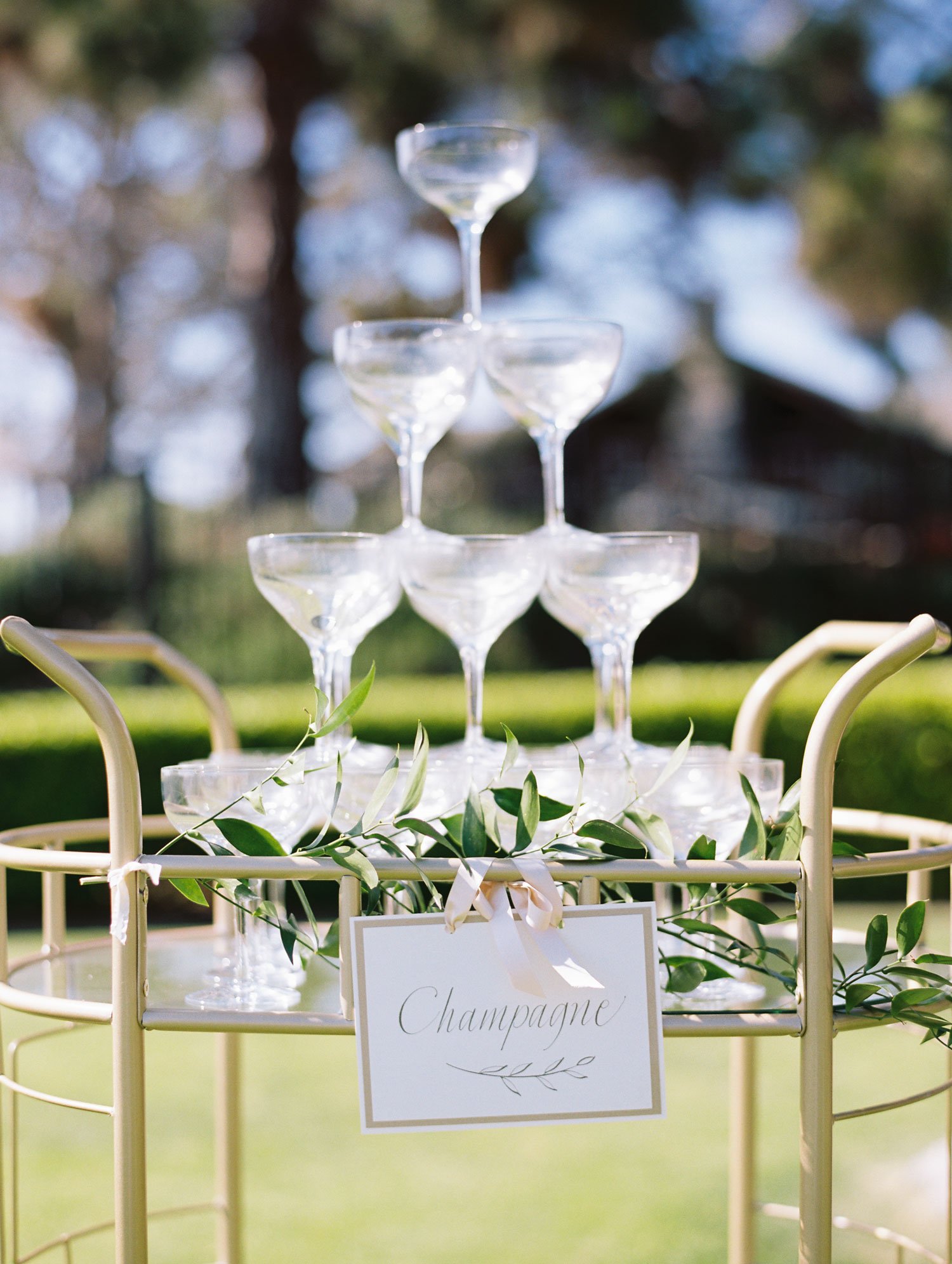 Champagne Tower on Bar Cart