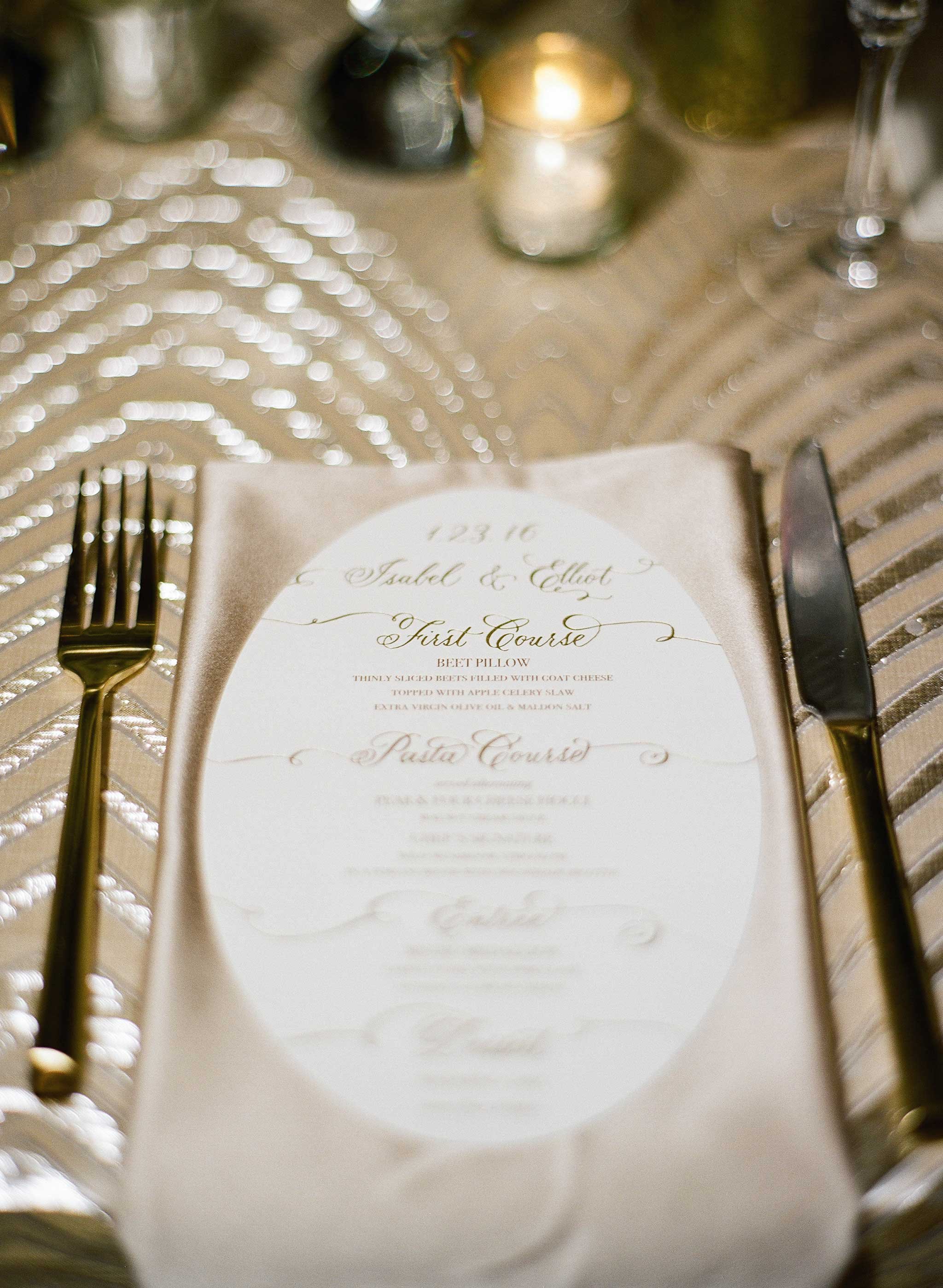 Oval White & Gold Menu Card