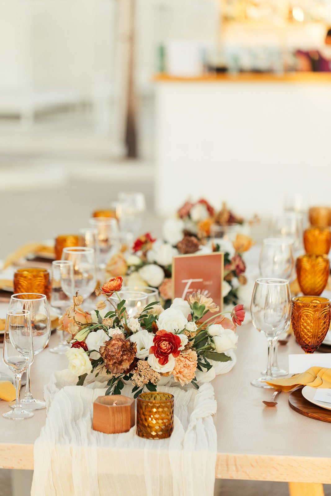 Sunset-Toned Wedding Reception Table Design
