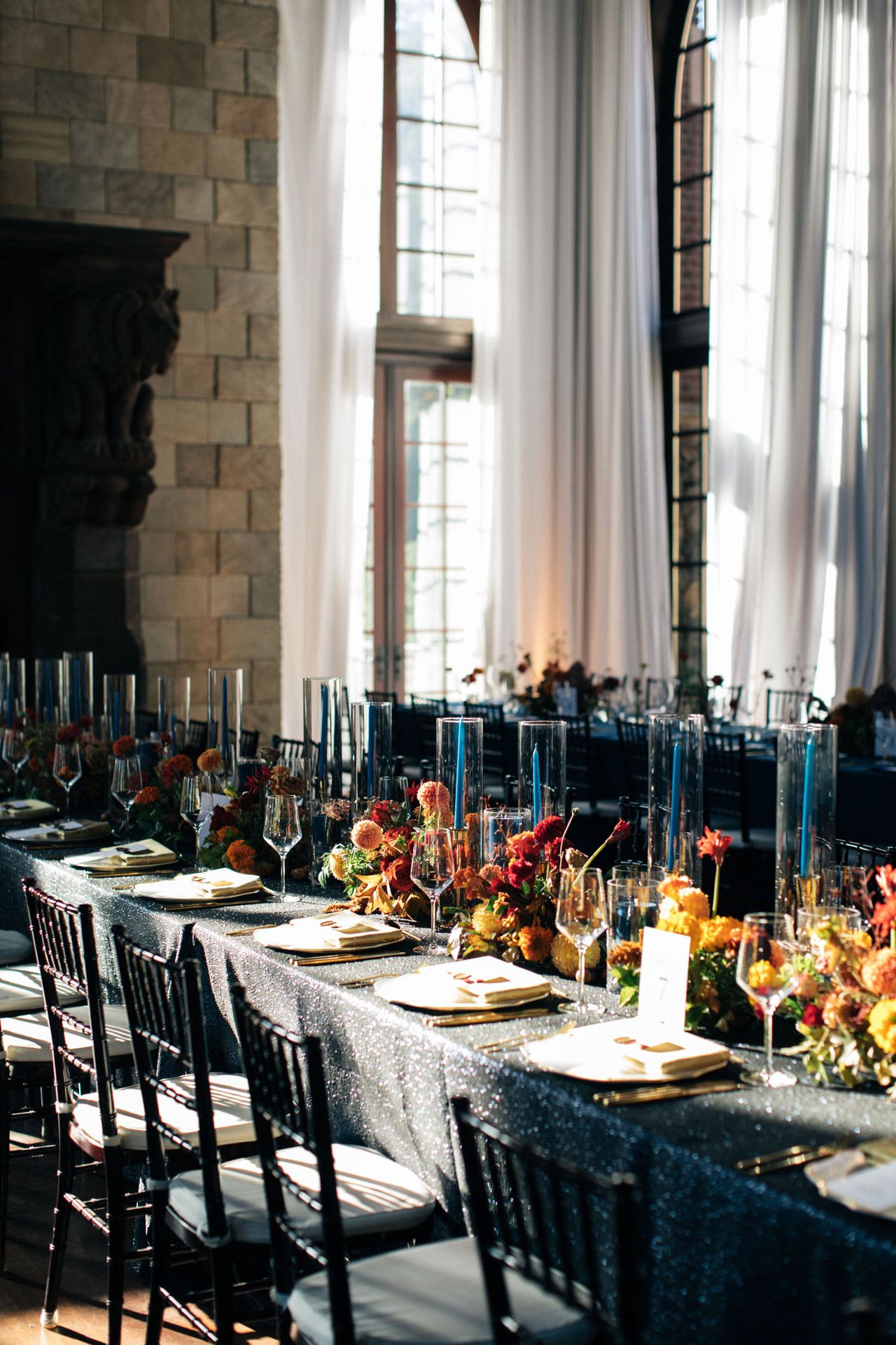 Midnight Sequined Linens & Fall Centerpieces