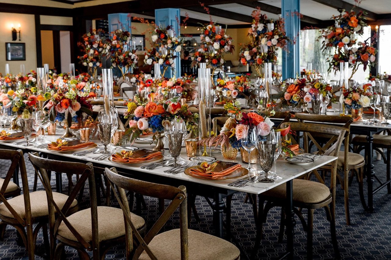 Marble Reception Table with Low Centerpieces
