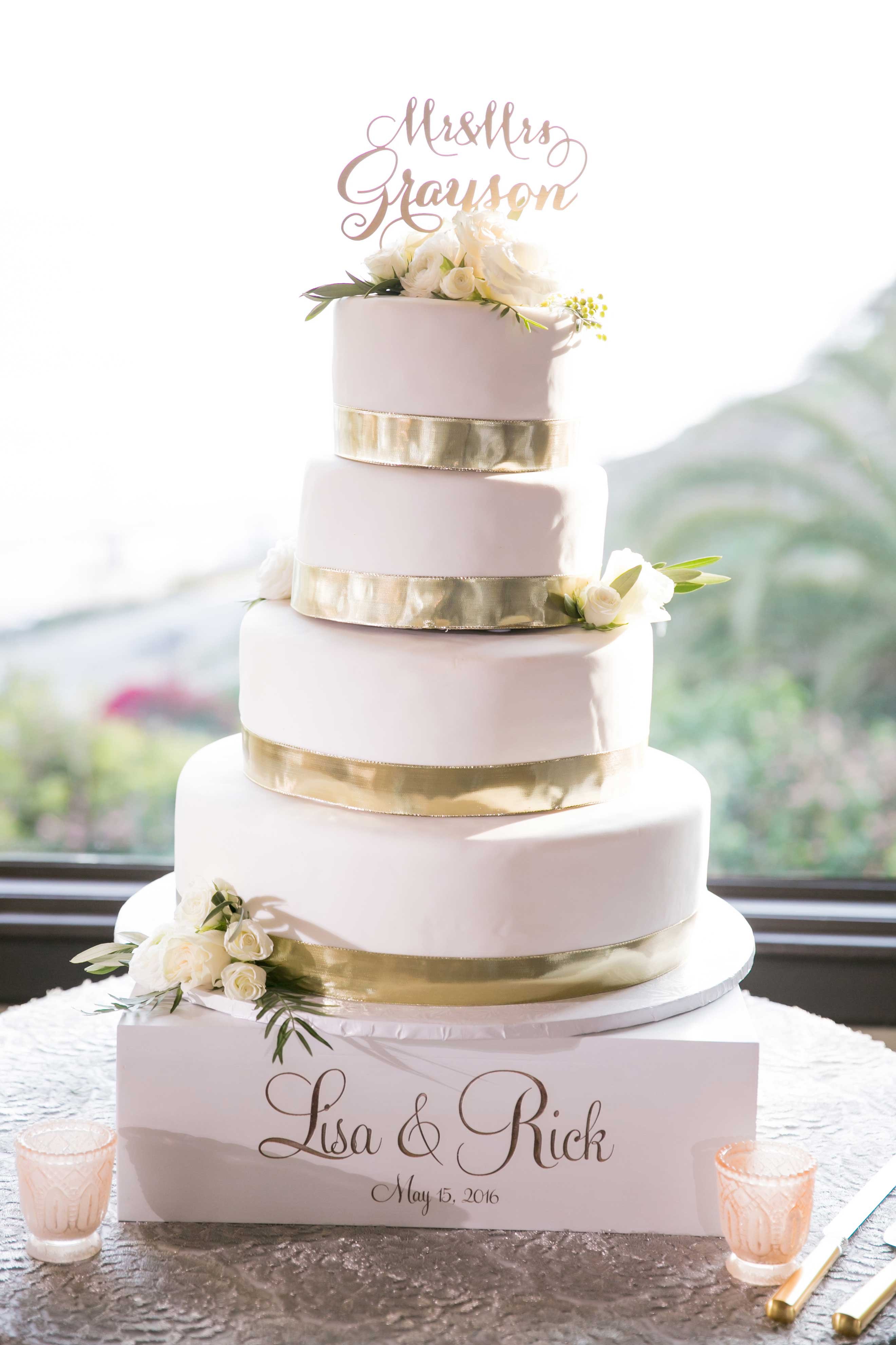 Four Layer Cake with Gold Ribbon