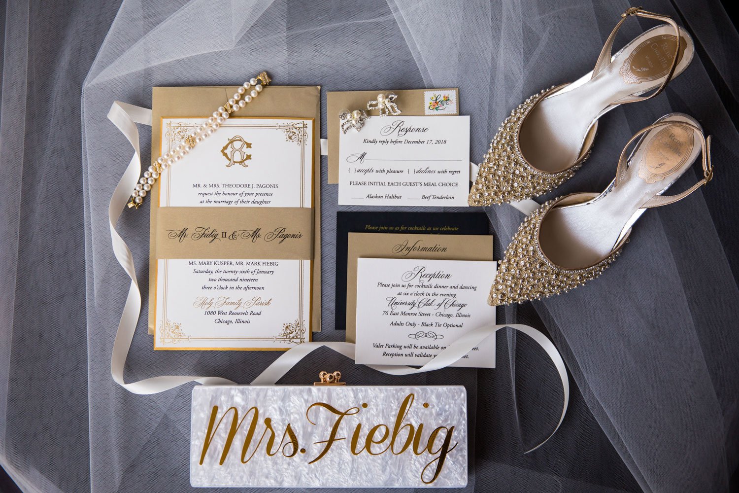 White & Gold Invitation and Accessories