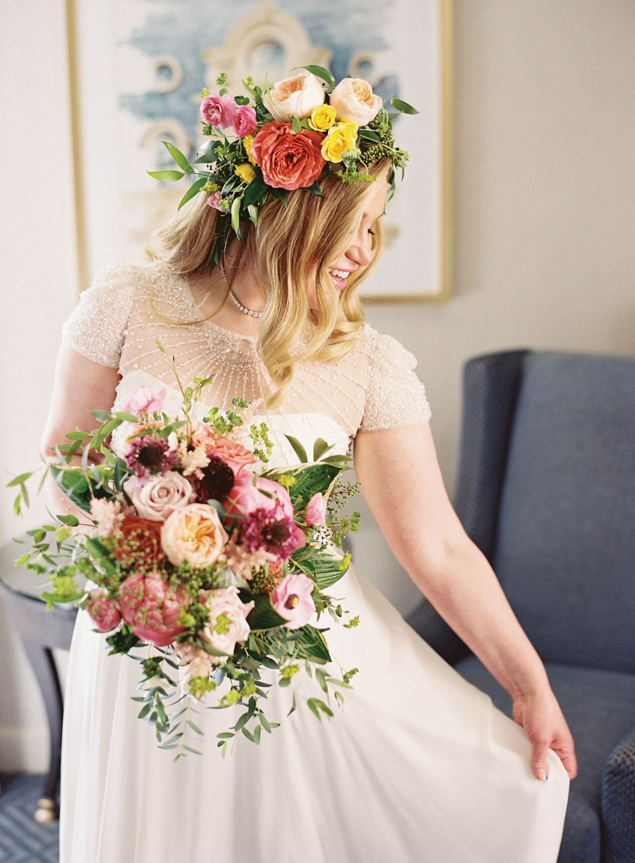 Bride in Colorful Flower Crown