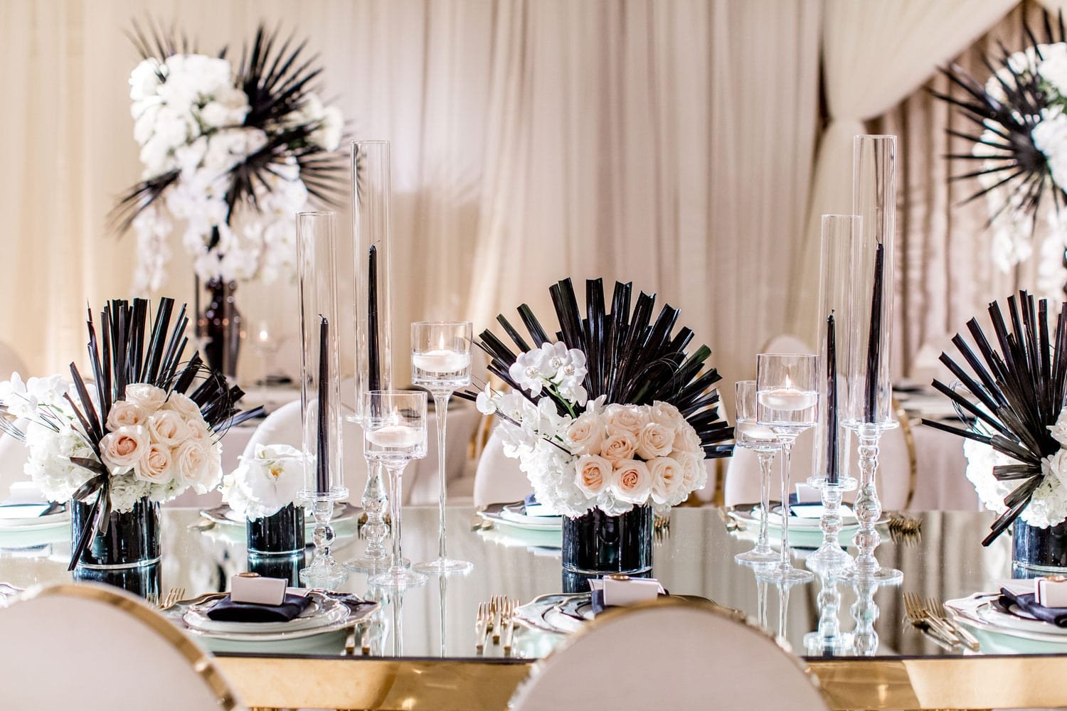 Mirror Table with Glam, Edgy Centerpieces
