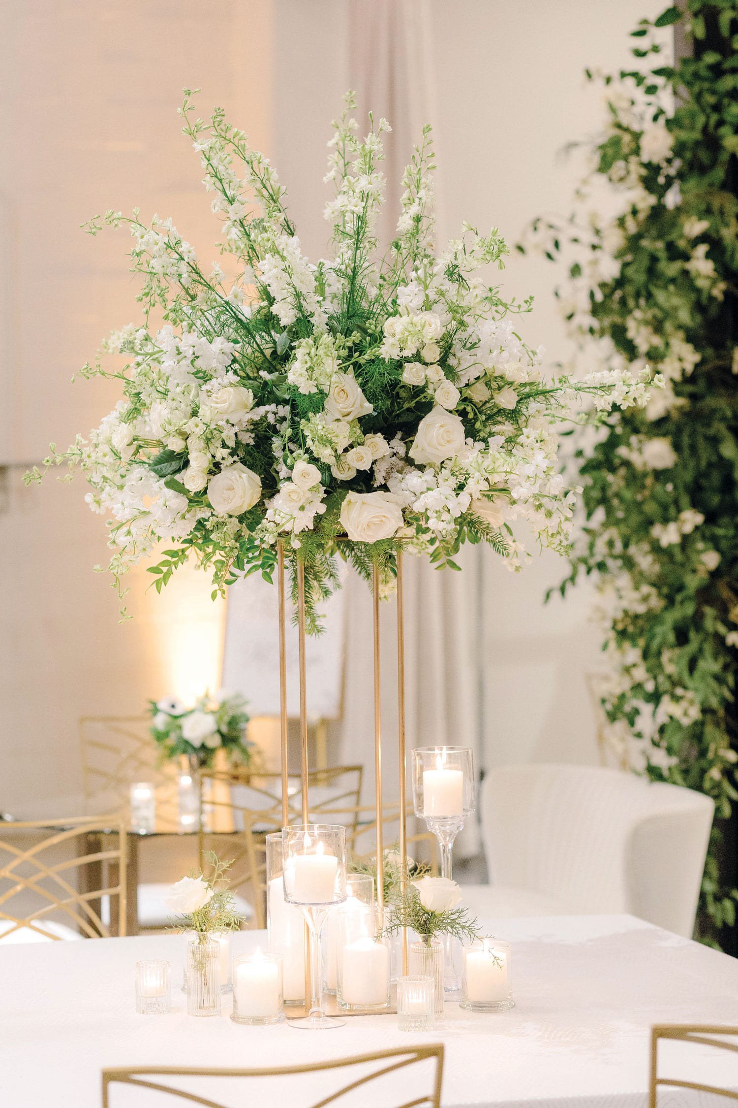 White, Gold & Greenery Tablescape
