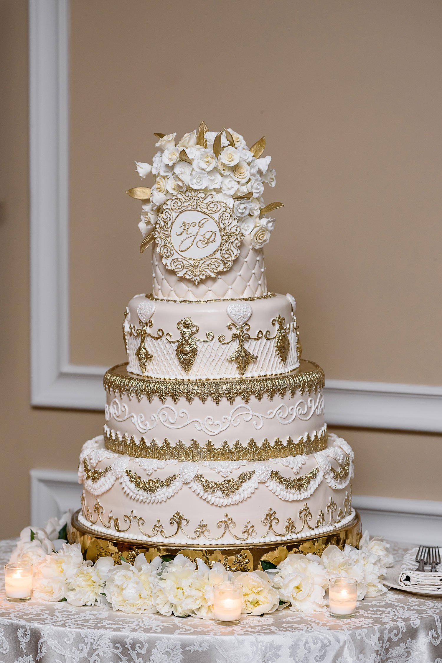 Royal Wedding Cake with Gold Monogram