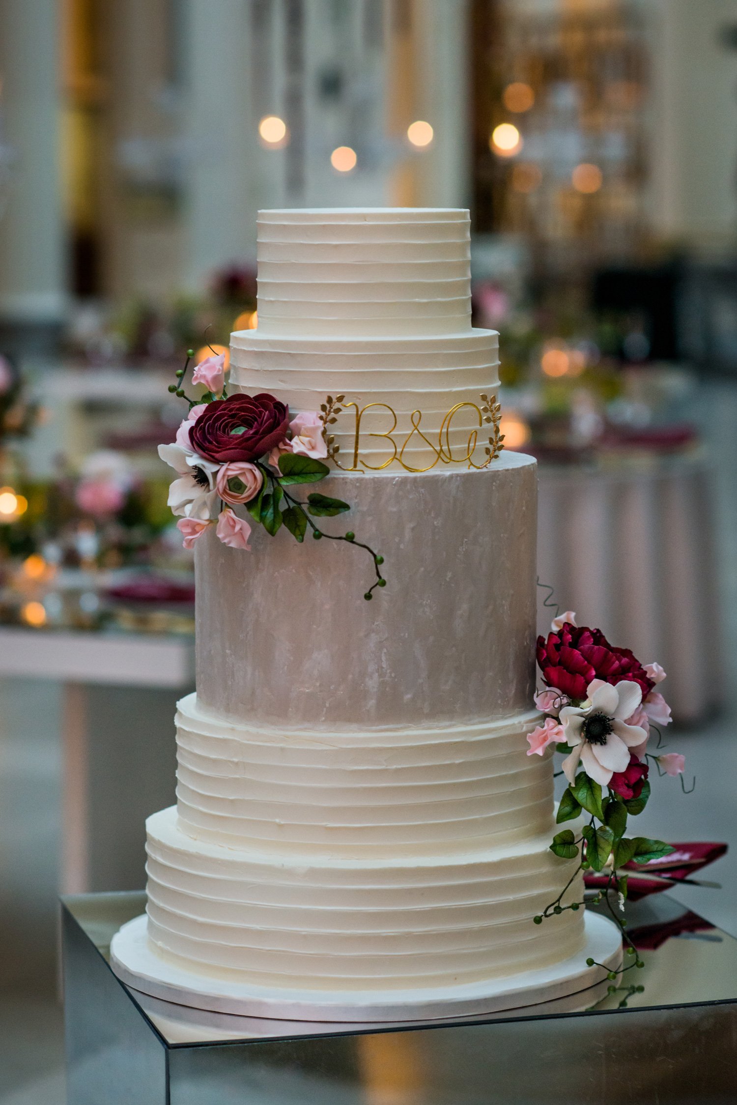 Five-Layer Cake with Dark Flowers