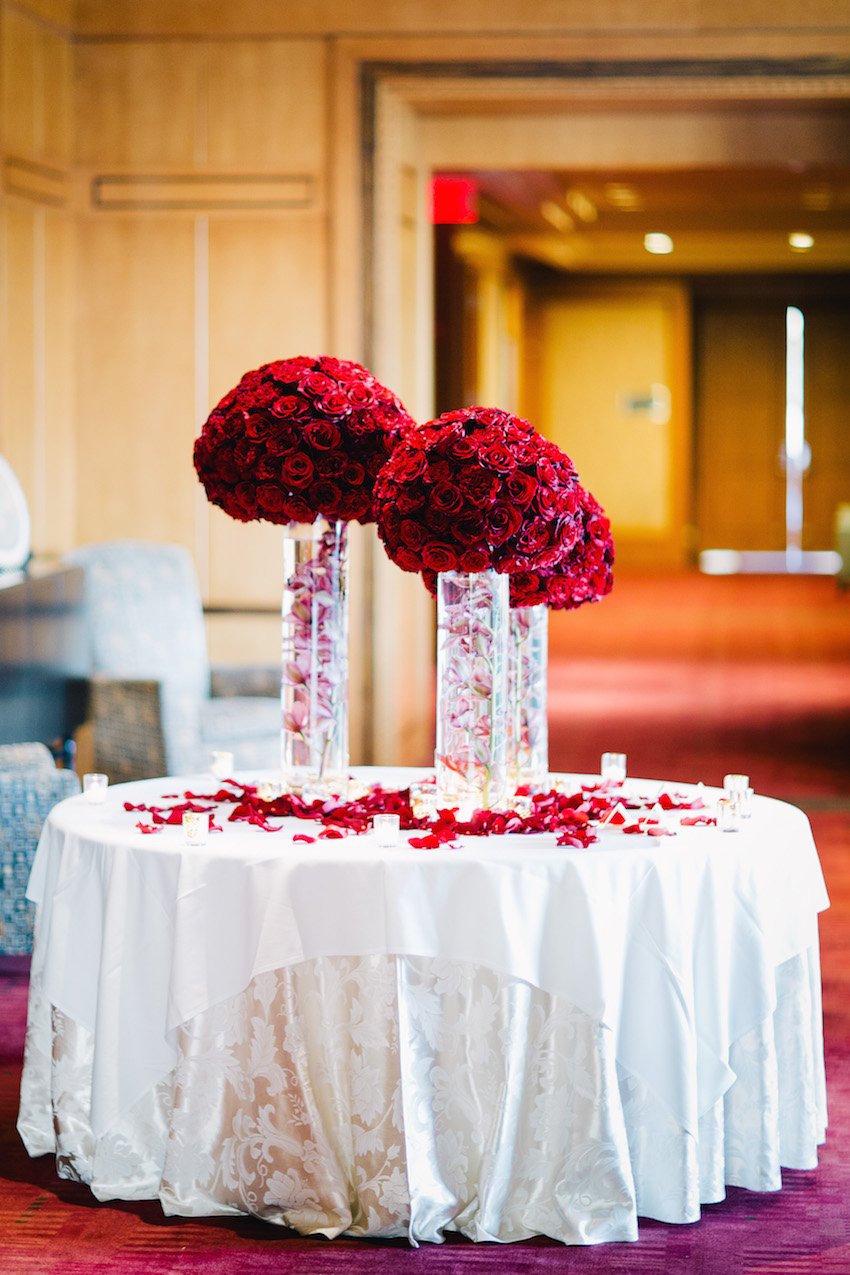 Reception Accent Table With Red Bouquets