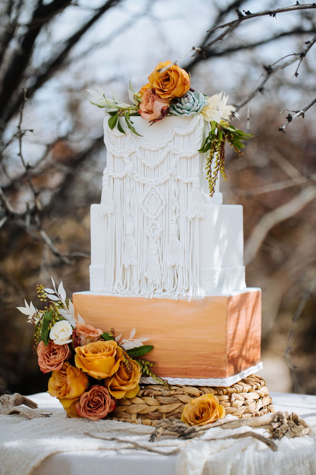 Macrame Wedding Cake with Desert Design
