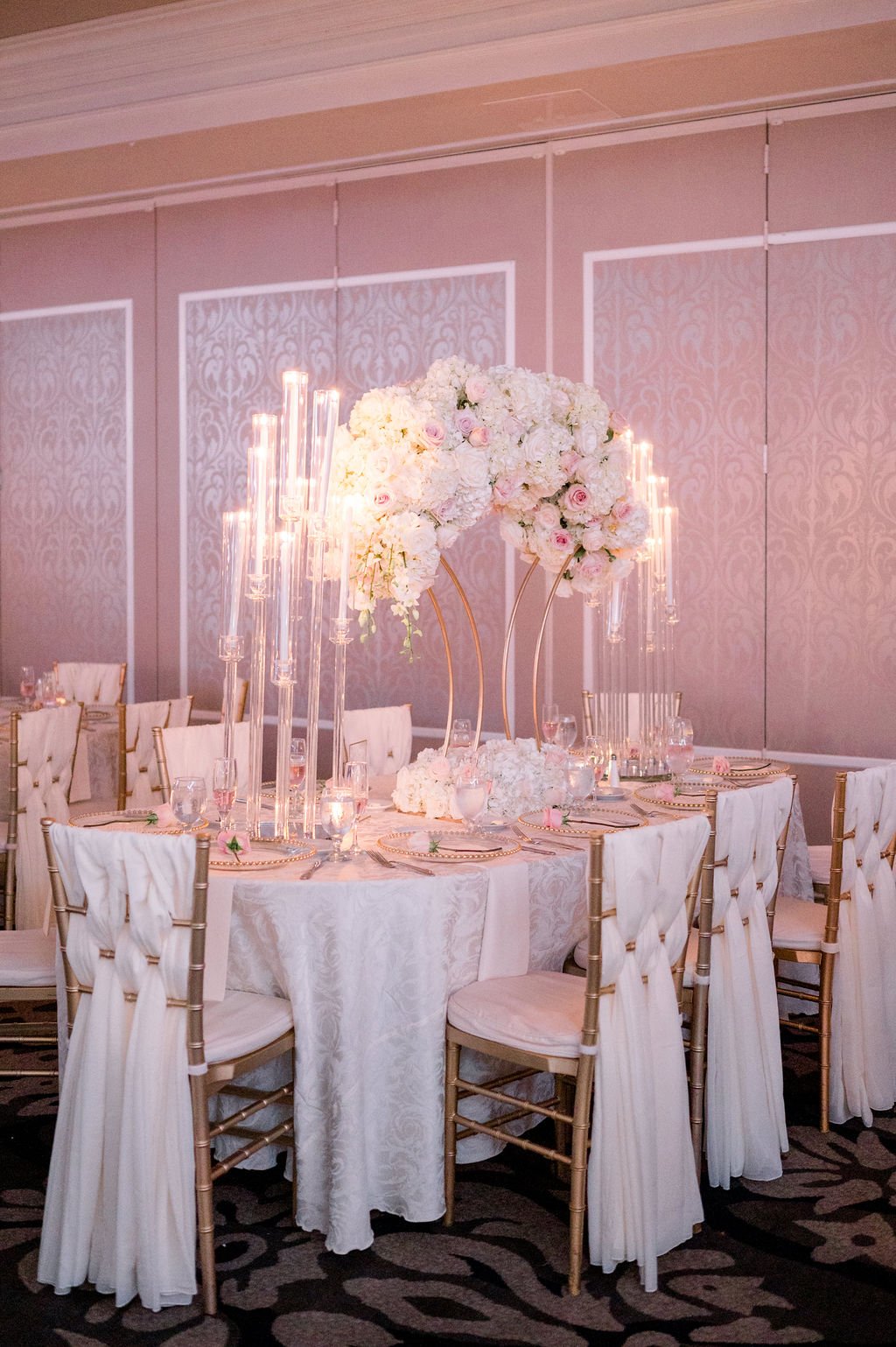 Pink & White Reception in Ballroom