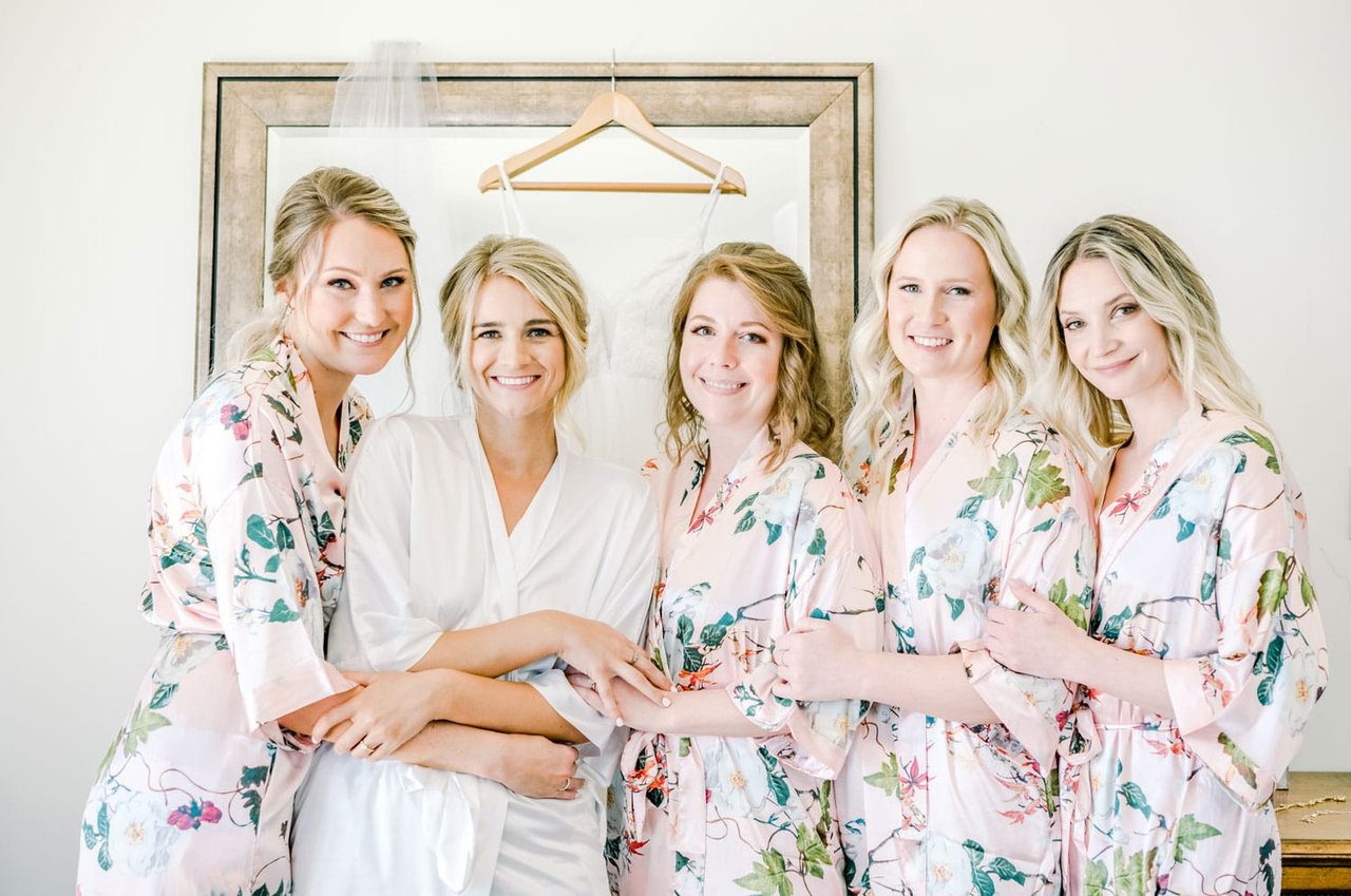 Bride with Bridesmaids in Matching Robes