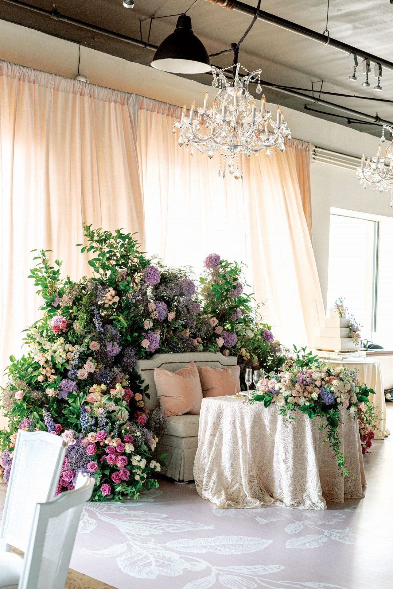 Sweetheart Table with Lush Floral Backdrop