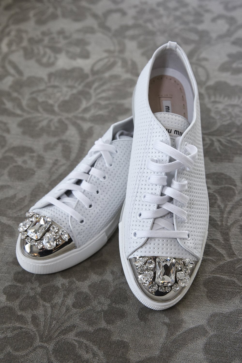 White Sneakers with Bedazzled Toe