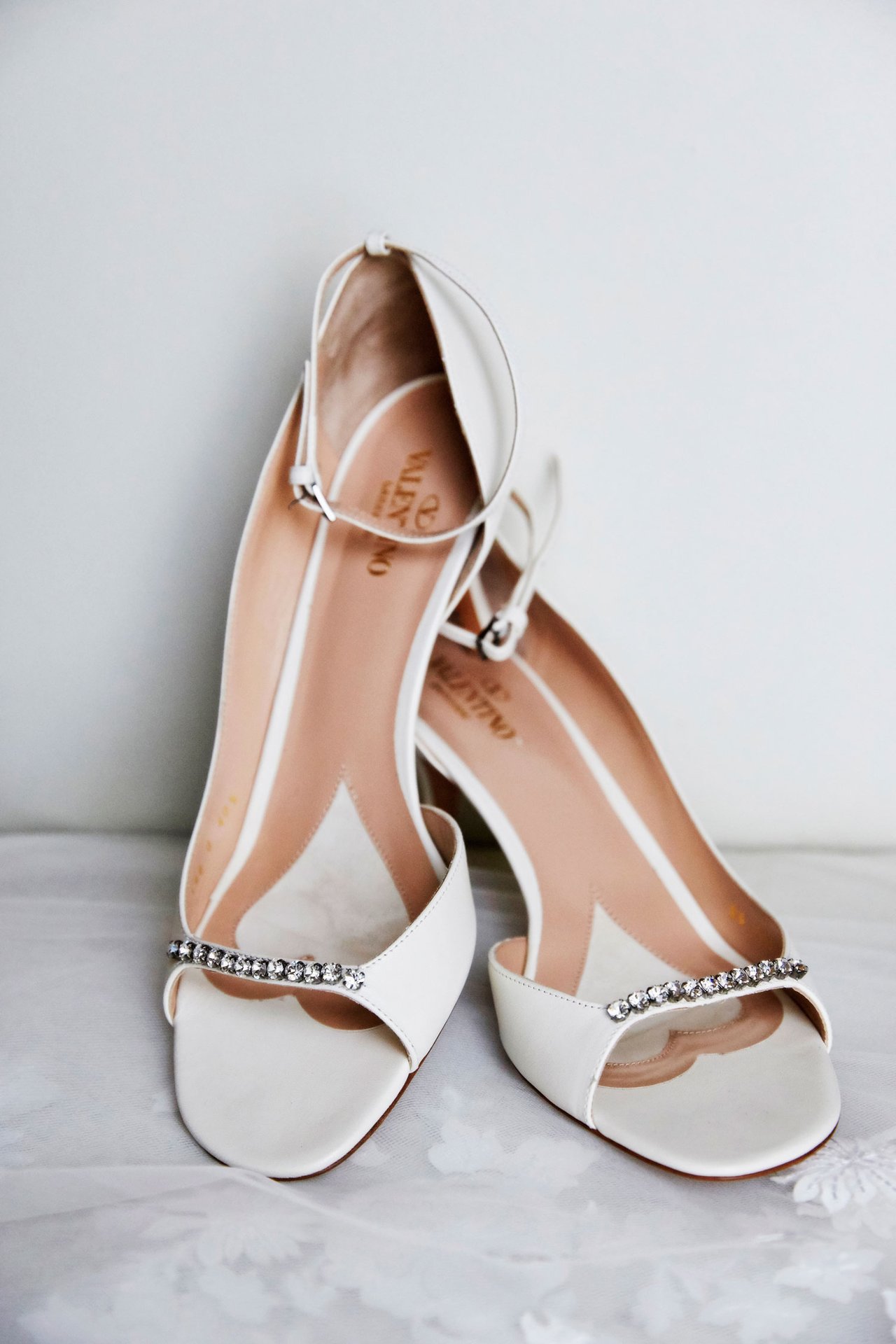 White Wedding Heels & Jeweled Details