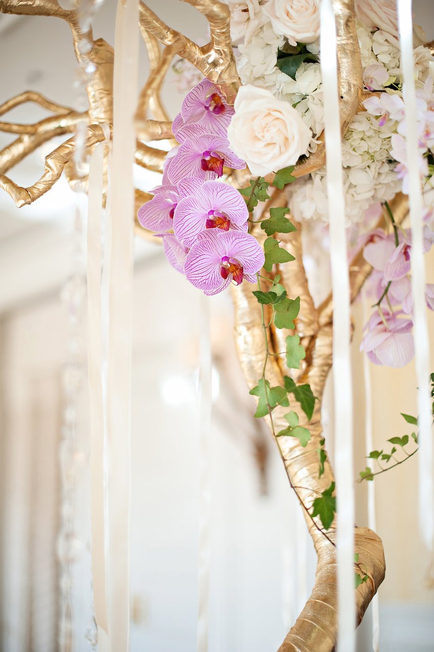 Floral-Embellished Gold Tree