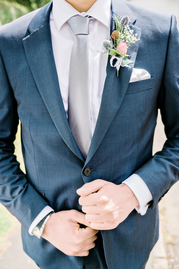Men's Blue Suit & Wildflower Boutonniere