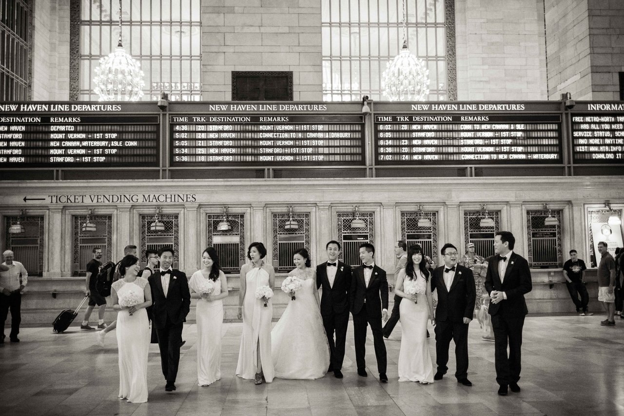 Train Station Wedding Party Photo