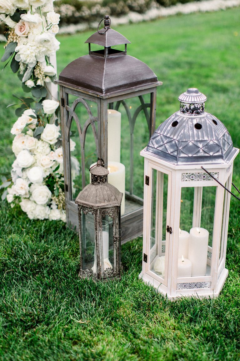 Lanterns at Base of Wedding Arch