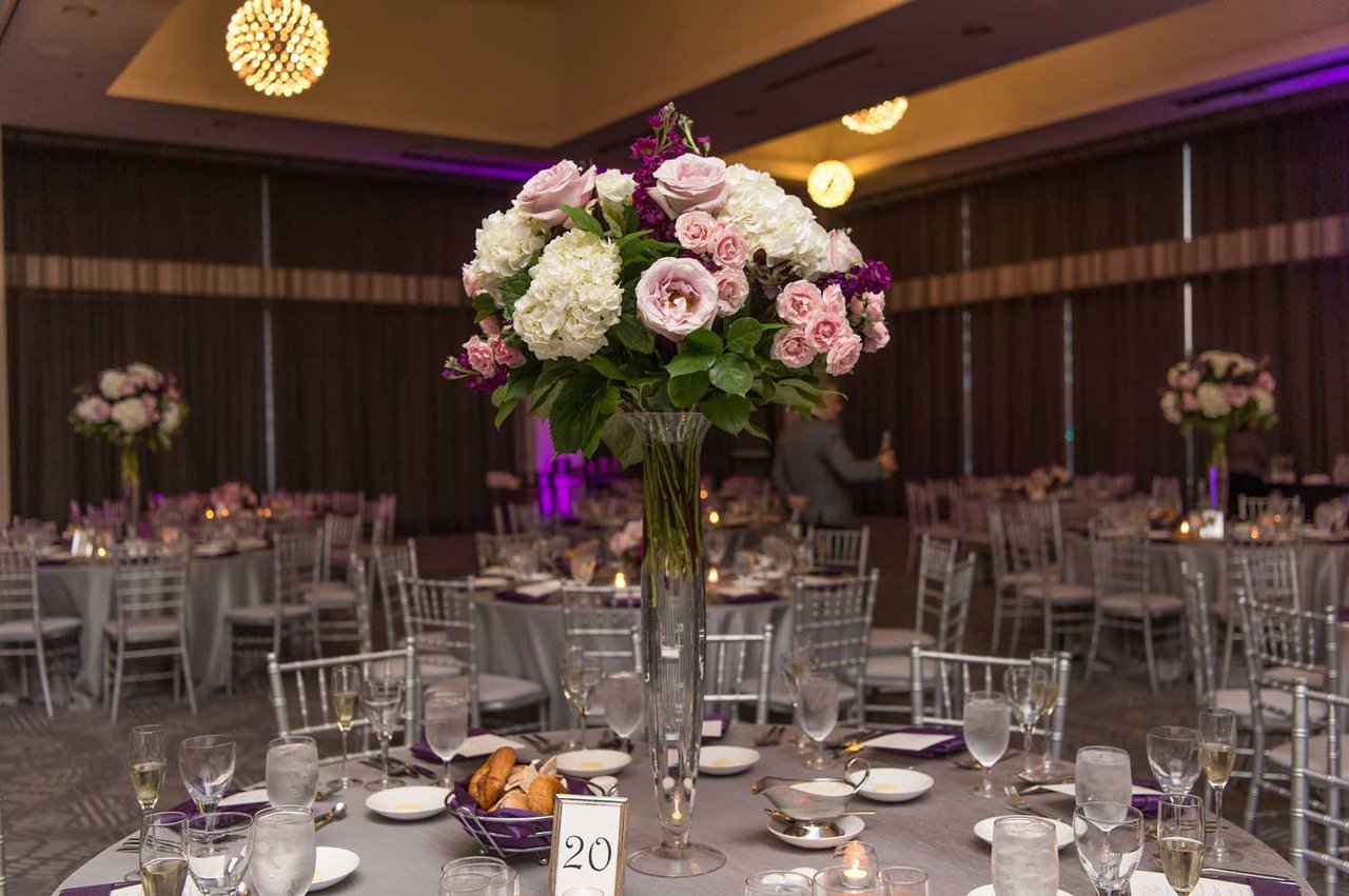 Tall Centerpiece on Grey Reception Table