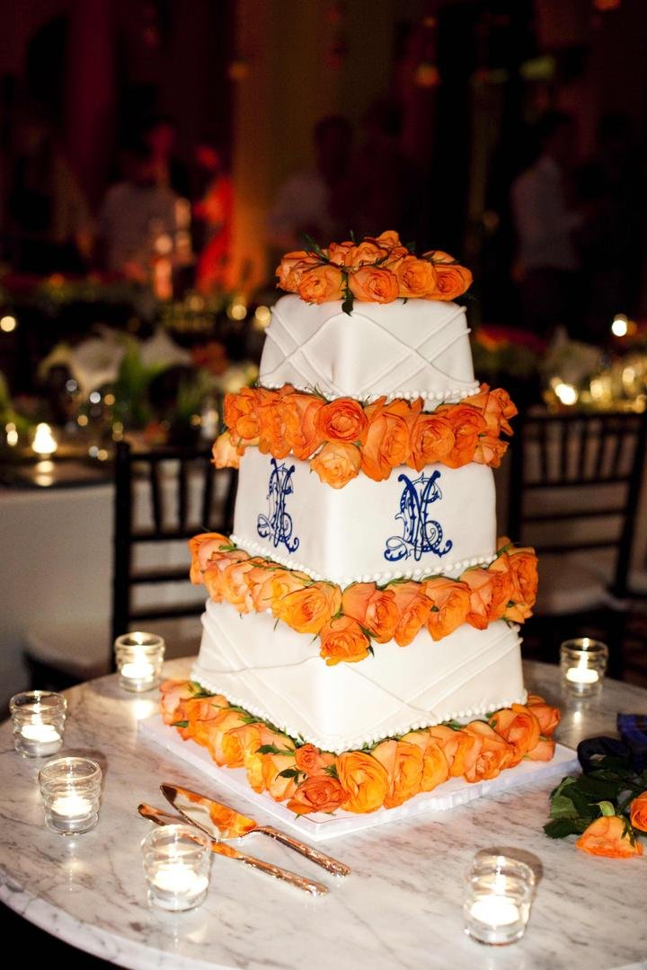 White and Orange Wedding Cake