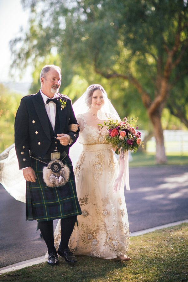 Bride with Father in Traditional Kilt