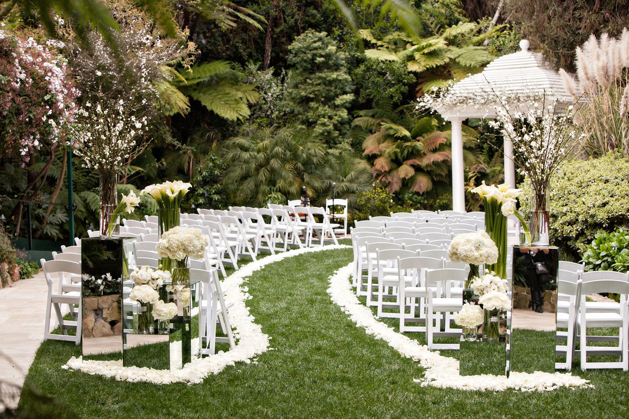 Garden Ceremony with White and Mirror Details