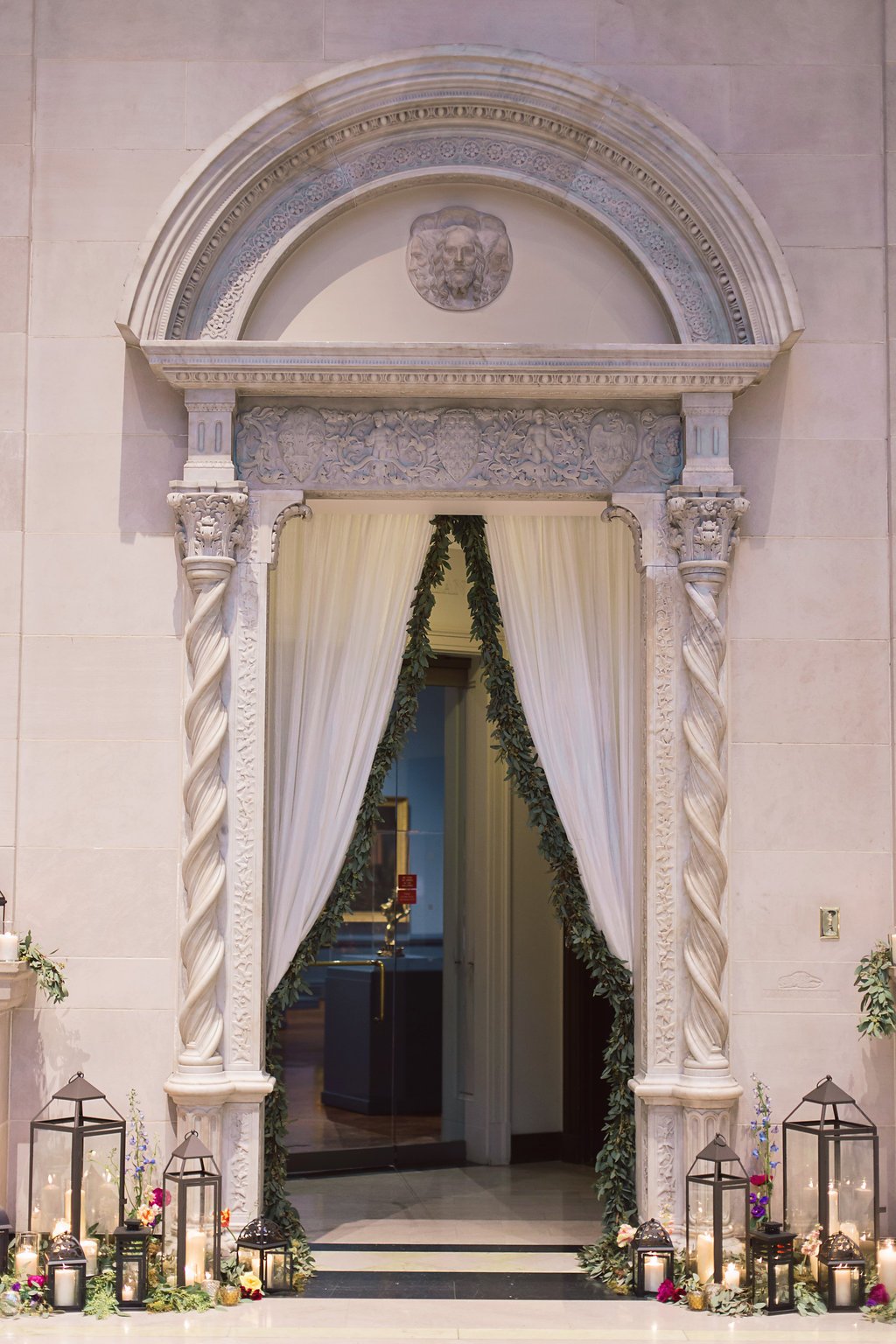 Building Arch Ceremony Space, Greenery, Lanterns
