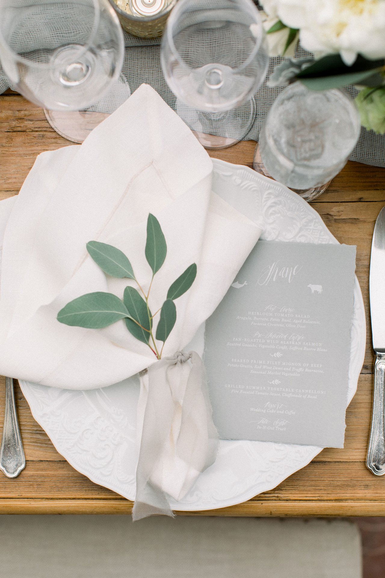 Grey Menu Card with White Script