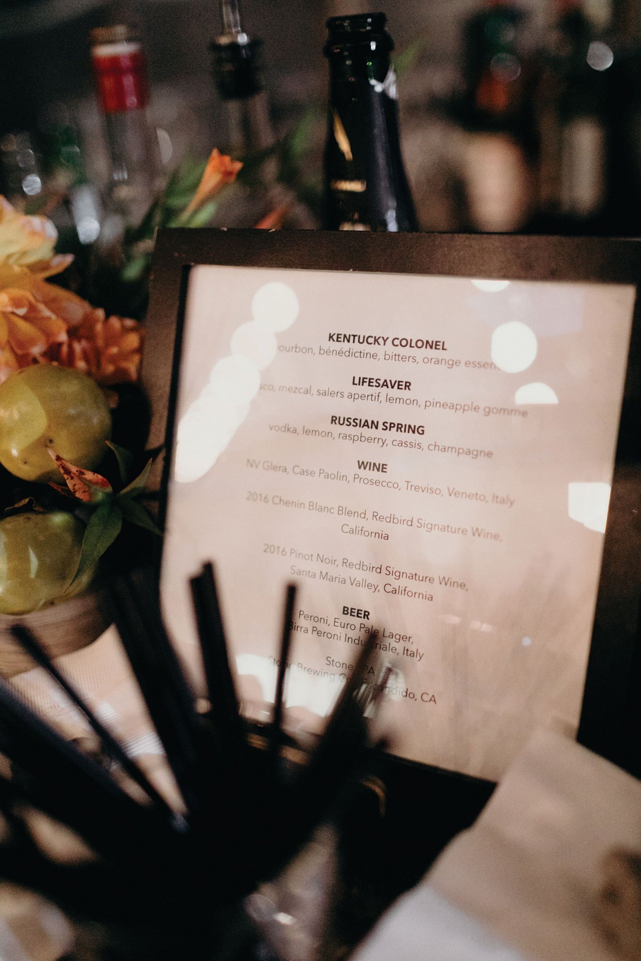 Wedding Cocktail Menu in Wood Frame