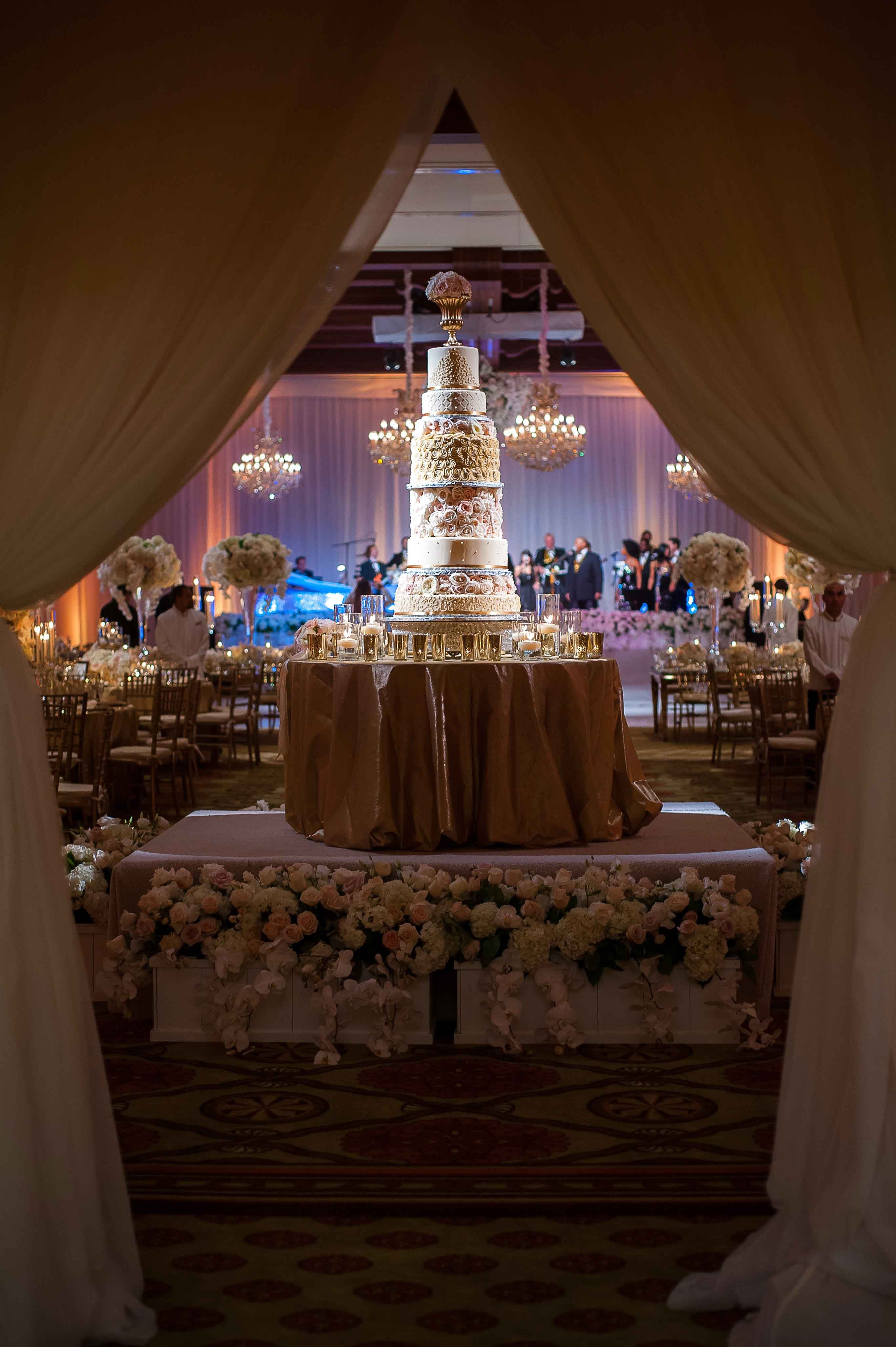 Towering Cake on Round Table on Stage