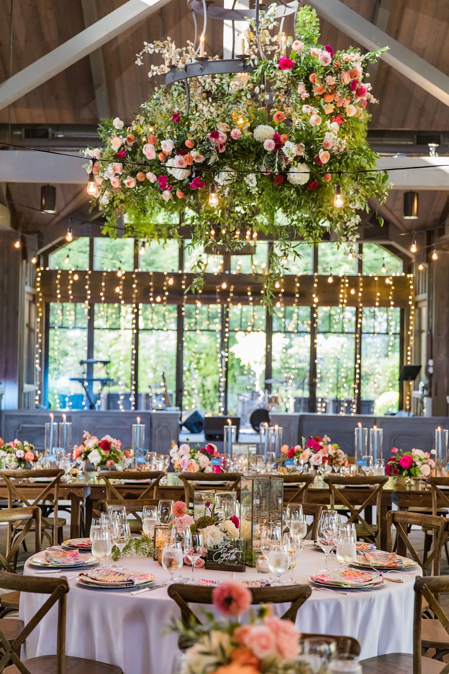 Lively Colorful Reception with Chandelier