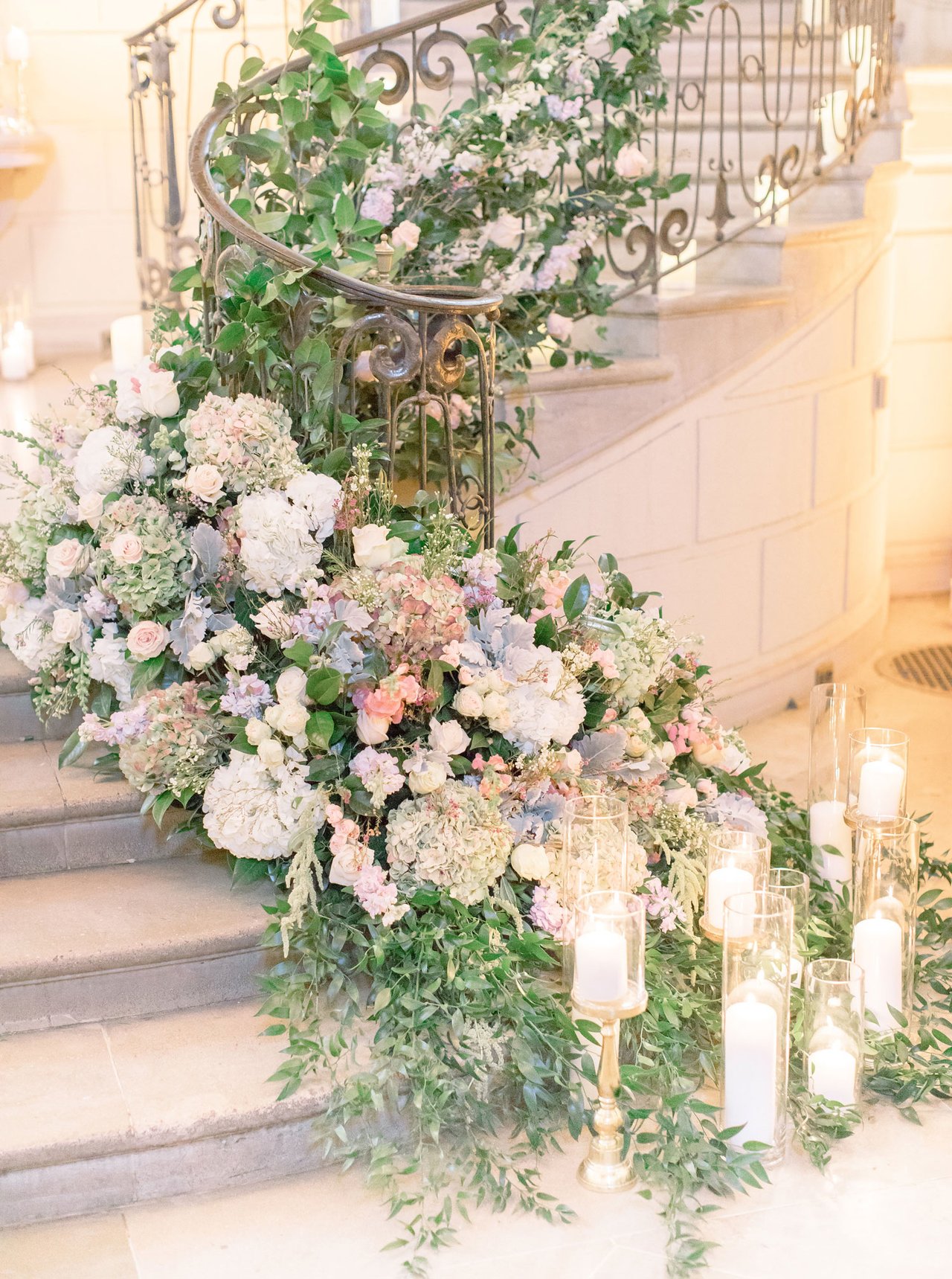 Muted Florals & Greenery on Staircase