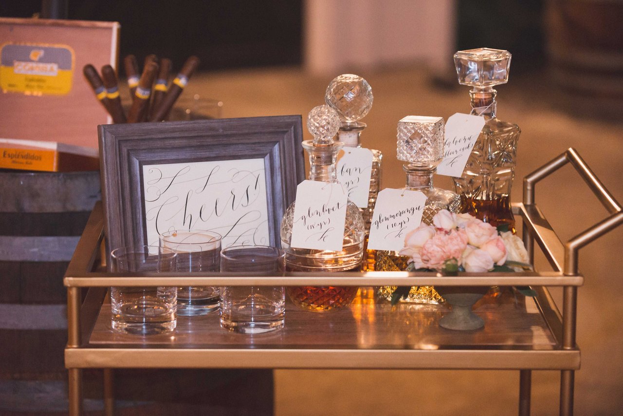 Bar Cart & Cigar Station at Wedding