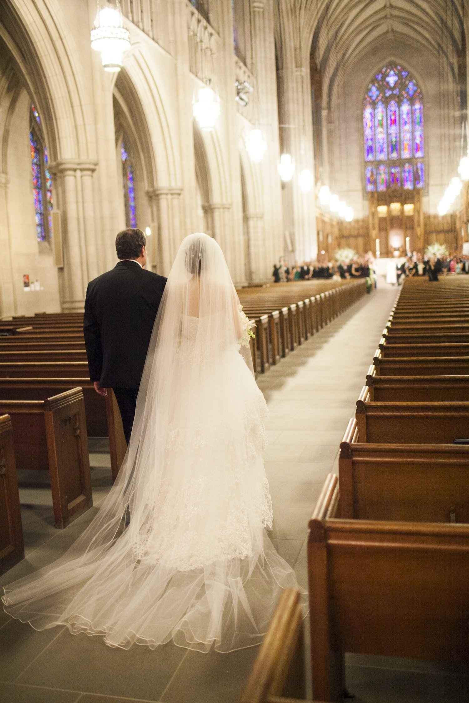 Ceremony Décor Photos - Bridal Church Processional in Lace Gown ...